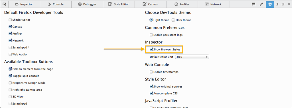 Inspect User Agent Styles in Firefox DevTools - Brian Grinstead